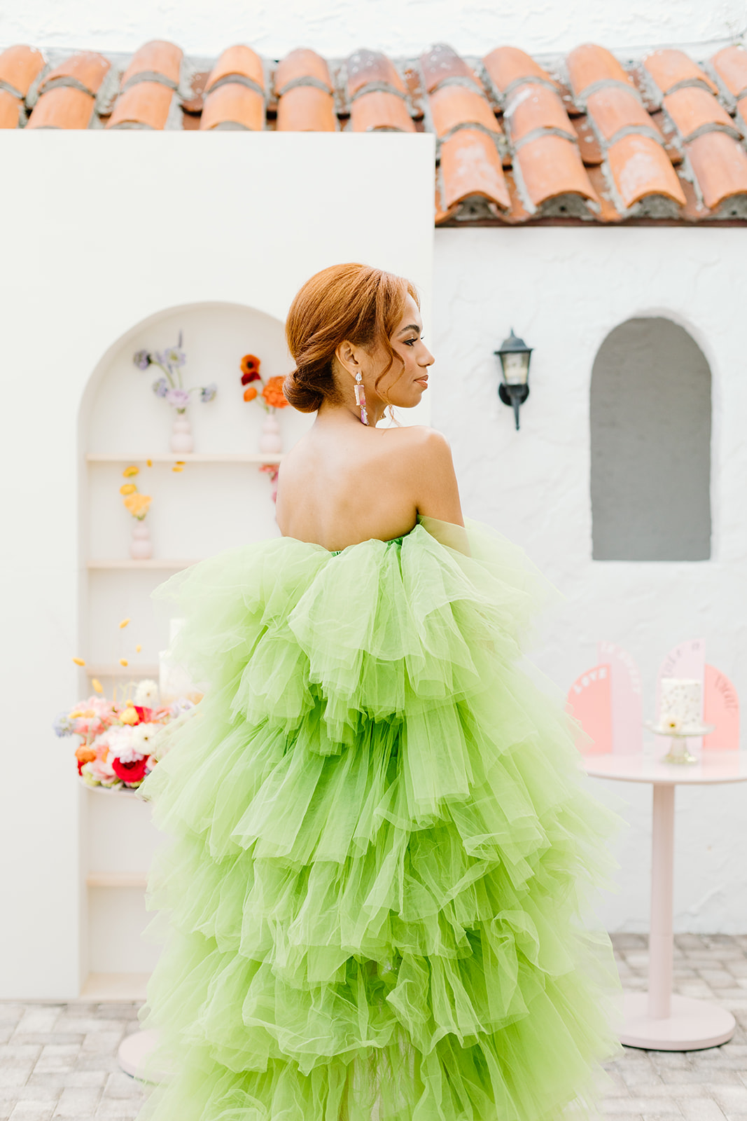 This blush and chartreuse engagement party sets the stage for a bold ...
